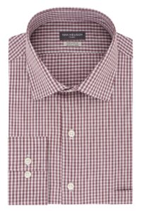 van heusen mens regular fit flex collar check dress shirt, port, 17.5 neck 36 -37 sleeve x-large us