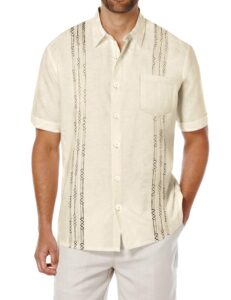 coofandy mens short sleeve cuban shirts casual button down shirts summer dress shirt beige