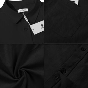 JEKAOYI Button Down Short Sleeve Linen Shirts for Men Summer Casual Cotton Spread Collar Beach Shirts (Black, X-Large)