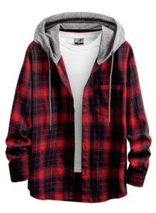 jmierr flannel hoodies for men casual button down plaid long sleeve lightweight winter shirts jackets,us 46 (xl),0red