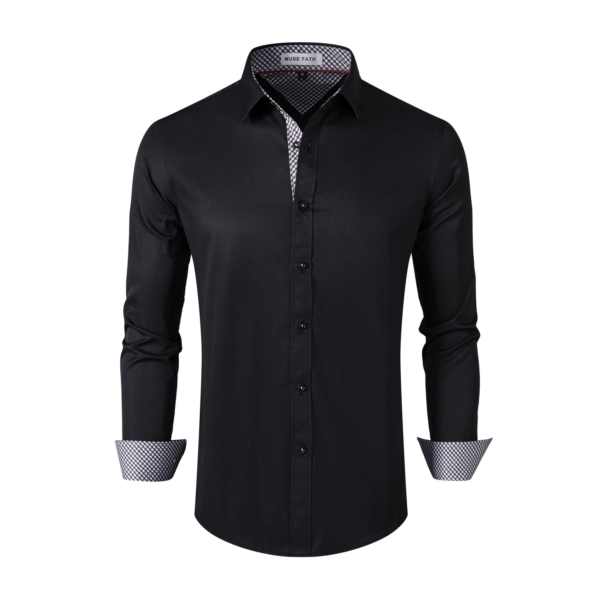 MUSE FATH Men's Camisas De Vestir Para Hombres-Casual Long Sleeve Church Shirt-Button Up Wedding Dress Shirts-Black Diagonal-XL