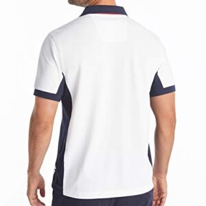 Nautica Men's Short Sleeve Color Block Performance Pique Polo Shirt, Bright White, XX-Large