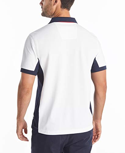 Nautica Men's Short Sleeve Color Block Performance Pique Polo Shirt, Bright White, XX-Large