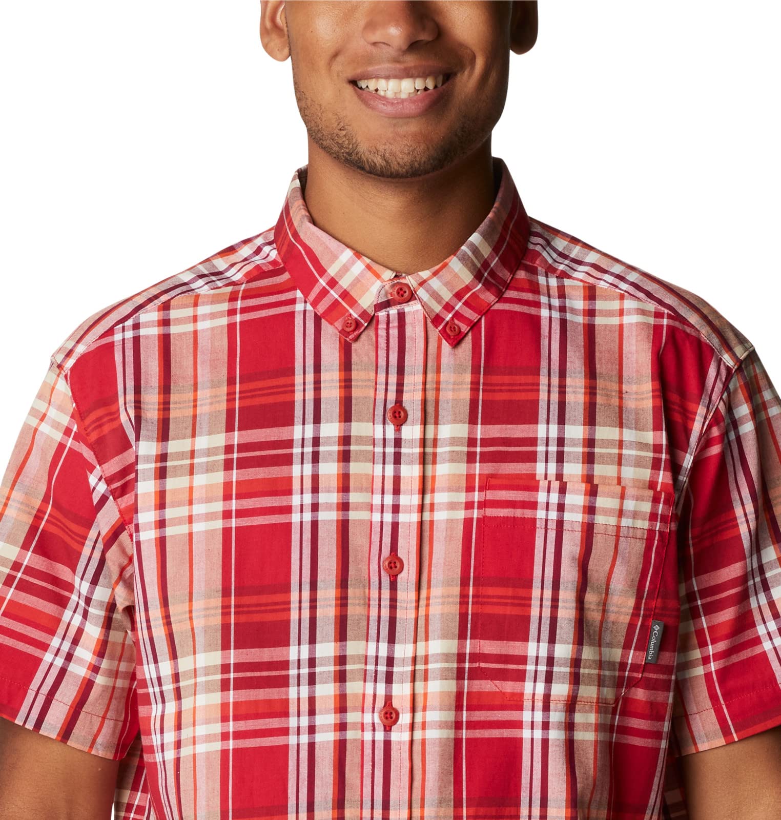 Columbia Men's Rapid Rivers II Short Sleeve Shirt, Mountain Red Multi Madras, Medium