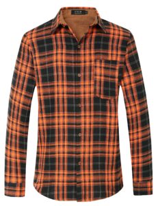 sslr flannel shirts for men, long sleeve button down shirt lightweight plaid brushed casual (small, orange flannel)