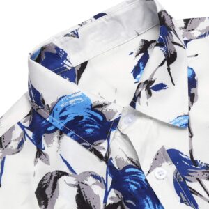 COOFANDY Men's Slim Fit Floral Dress Shirt Long Sleeve Casual Button Down Shirts (01_White&Blue, Small)