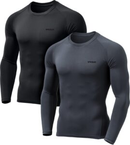 tsla men's thermal long sleeve compression shirts, athletic base layer top, winter gear running t-shirt, heat core 2pack black/charcoal, medium