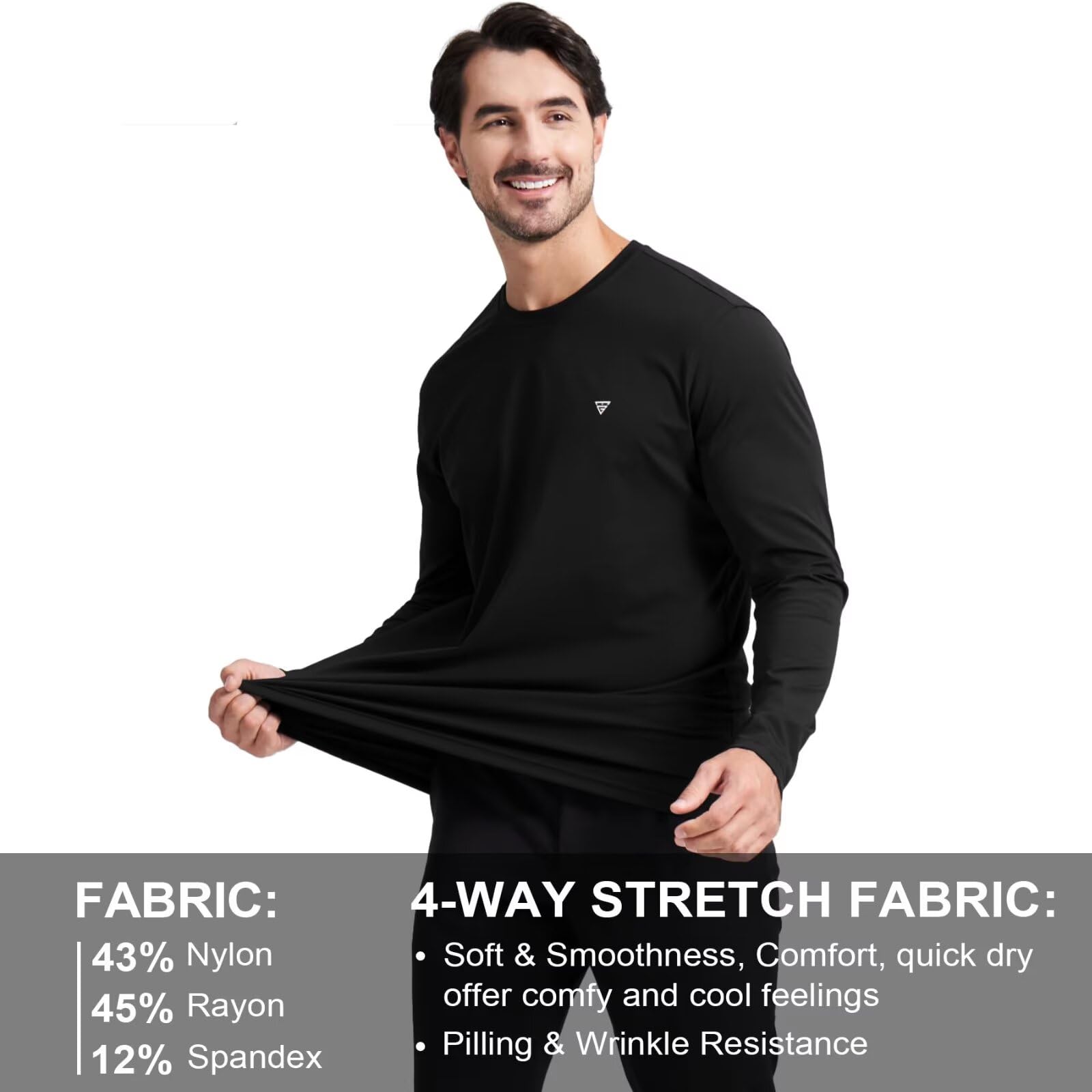 Black T Shirts for Men Long Sleeve Quick Dry Casual Summer Active Soft Lightweight Sun Shirts for Men