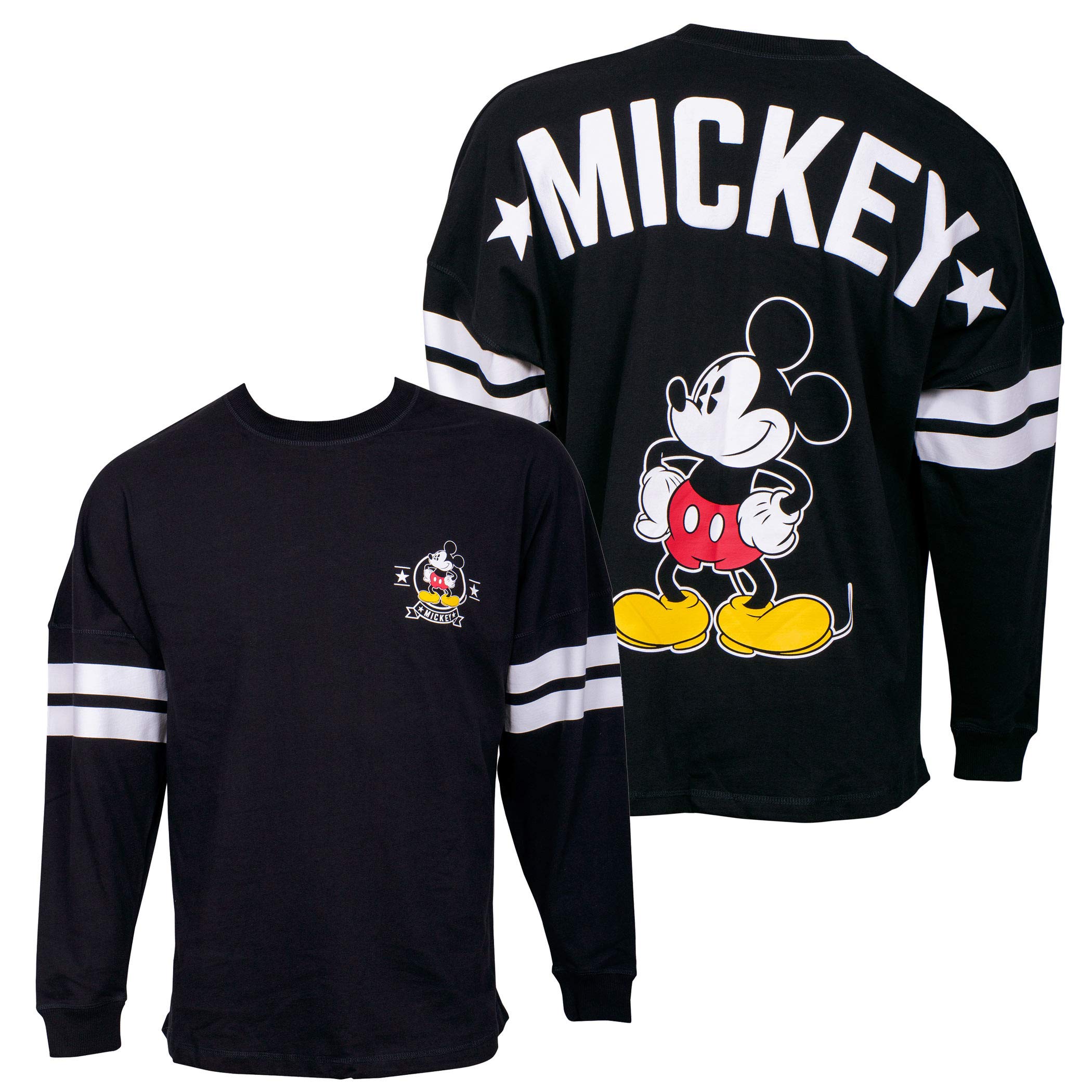 Disney Mickey Mouse Striped Sleeve Black Long Sleeve Shirt Large