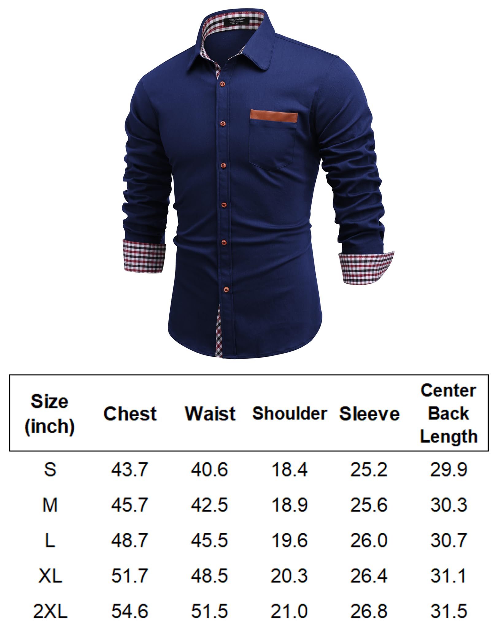 COOFANDY Mens Button Down Long Sleeve Shirts Slim Fit Dress Shirt Denim Cowboy Shirts