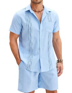 coofandy men's linen sets 2 piece hawaiian vacation matching shirt and shorts set