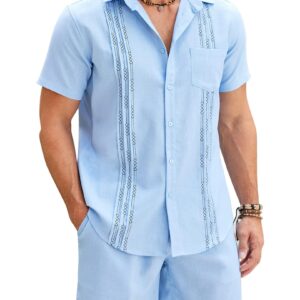 COOFANDY Men's Linen Sets 2 Piece Hawaiian Vacation Matching Shirt and Shorts Set