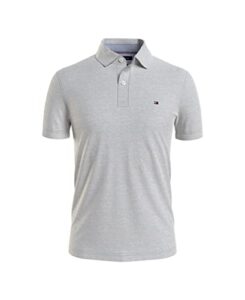 tommy hilfiger mens short sleeve stretch in slim fit polo shirt, b03 light grey heather, medium us