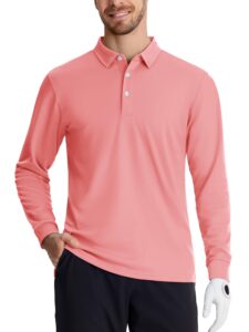 tacvasen mens golf shirts long sleeve mens polo shirts athletic polo shirt for men dry fit long polo for men quick dry polo shirts for men grey pink