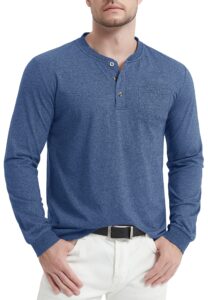 magcomsen summer casual shirts for men henley shirts long sleeve button down shirts work henley shirts with pocket blue grey,xl