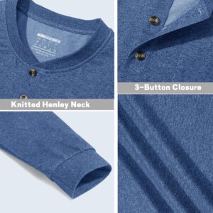 MAGCOMSEN Summer Casual Shirts for Men Henley Shirts Long Sleeve Button Down Shirts Work Henley Shirts with Pocket Blue Grey,XL