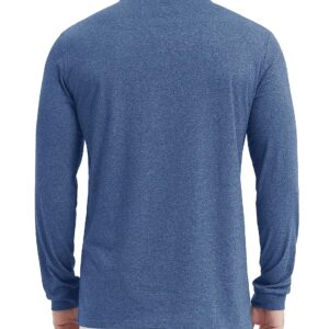 MAGCOMSEN Summer Casual Shirts for Men Henley Shirts Long Sleeve Button Down Shirts Work Henley Shirts with Pocket Blue Grey,XL