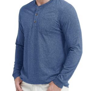 MAGCOMSEN Summer Casual Shirts for Men Henley Shirts Long Sleeve Button Down Shirts Work Henley Shirts with Pocket Blue Grey,XL