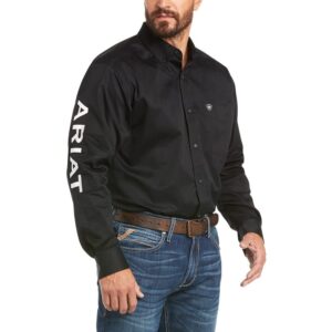 ariat male team logo twill classic fit shirt black/white x-large