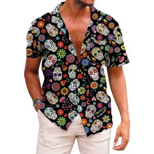 kyku sugar skulls shirts for men graphic button up shirt, colourful, x-large