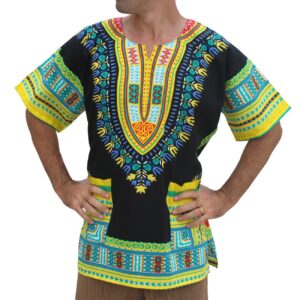 raanpahmuang brand unisex bright african black dashiki cotton shirt #24 (large)