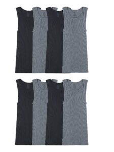 fruit of the loom men's sleeveless tank a-shirt, tag free & moisture wicking, ribbed stretch fabric, 8 pack-black/grey, small