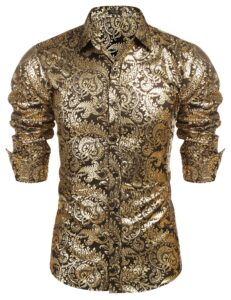 coofandy men's dress shirt formal elegant metallic button down regular fit shirt