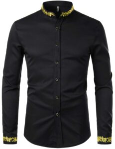 zeroyaa men's luxury gold embroidery design slim fit long sleeve button up dress shirts zhcl44-black medium