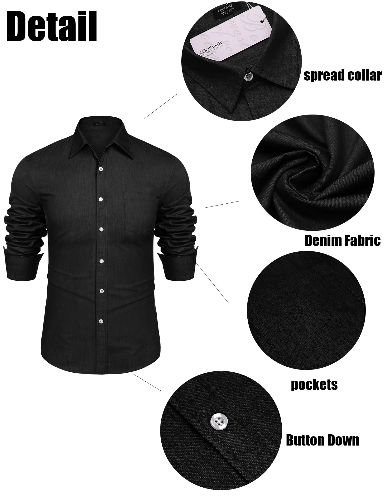 COOFANDY Men's Denim Button Up Shirt Business Casual Shirts Western Shirts for Men Cowboy