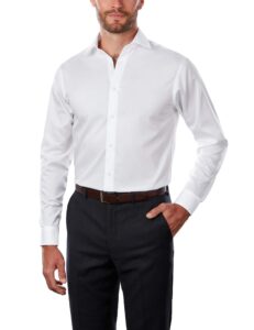 calvin klein men's regular fit non iron herringbone spread collar dress shirt, white, 16.5" neck 32"-33" sleeve