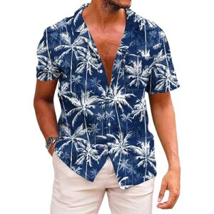 kyku mens summer shirts soft hawaiian shirt button down, palm tree blue, medium