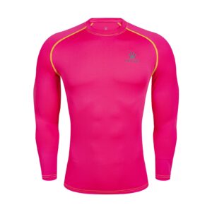 kelme compression shirts for men long sleeve tight undershirts active baselayer t-shirt tops for workout gym sports (xl,pink)