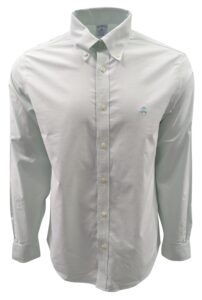 brooks brothers mens regent fit all cotton the original polo button down oxford shirt (large, white (light blue logo))