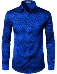 zeroyaa men's hipster slim fit long sleeve gothic jacquard button up dress shirts for party prom zlcl32-royal blue large