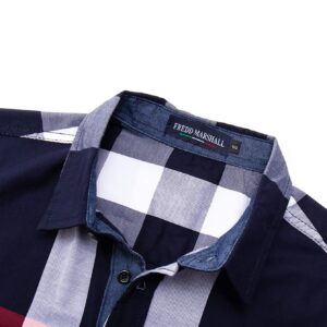 Men's Long Sleeve Slim-Fit Lightweight Plaid Cotton Shirt (199, Royal Blue, Large+)