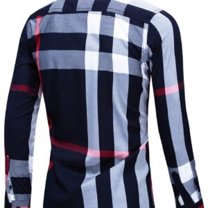 Men's Long Sleeve Slim-Fit Lightweight Plaid Cotton Shirt (199, Royal Blue, Large+)