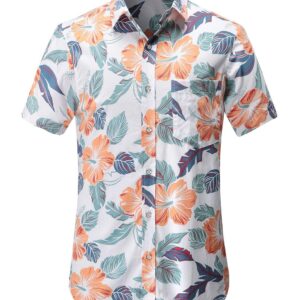 Dioufond Men Hawaian Shirts Short Sleeve Aloha Hawaii Tropical Shirt White Hawaiian L