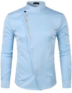 zeroyaa mens hipster embroidery slim fit long sleeve casual mandarin collar dress shirts z53 light blue large