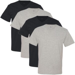 fruit of the loom men's 4 pack v-neck t-shirt, black/gray, medium