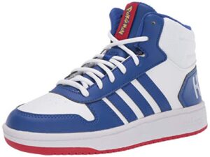 adidas boy's hoops 2.0 mid basketball shoe, white/royal blue/black, 7 little kid