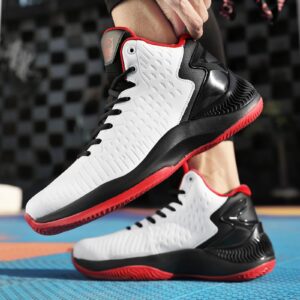 Beita Mens Basketball Shoes High Upper Breathable Sports Shoes Anti Slip, White, 8.5