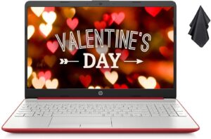 2021 newest hp pavilion 15.6" hd laptop, intel quad-core pentium processor, 8gb ram, 256gb ssd, intel uhd graphics, hd webcam, bluetooth, hdmi, usb type-c, scarlet red, windows 10 + oydisen cloth