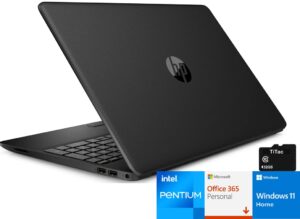 hp pavilion 15.6" hd laptop computer, intel pentium processor, 8gb ram, 128gb ssd, webcam, usb-c, hdmi, ethernet rj-45, wifi, includes 1-year microsoft 365, windows 11 s, black, titac card