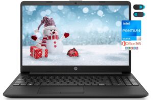 hp pavilion 15.6" hd laptop computer, intel pentium processor, 8gb ram, 128gb ssd, webcam, usb-c, hdmi, ethernet rj-45, wifi, includes 1-year microsoft 365, windows 11 s, black, ysc accessory