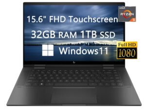 hp 2023 newest upgraded envy x360 touch-screen laptops for college student & business, 15.6" fhd computer, amd ryzen 5 5625u, 32gb ram, 1tb ssd, fast charge, webcam, windows 11, lioneye hdmi cable