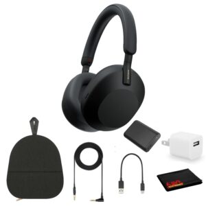 sony wh-1000xm5 noise-canceling wireless over-ear headphones (black), 30 hours playback time, hands-free calling, alexa voice control - kit with charging cube and portable charger