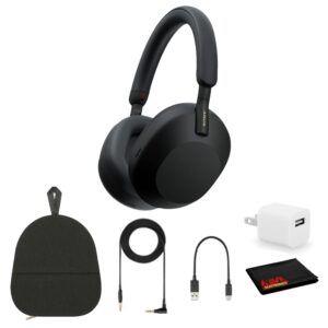 sony wh-1000xm5 noise-canceling wireless over-ear headphones (black), 30 hours playback time, hands-free calling, alexa voice control - kit with charging cube (renewed)