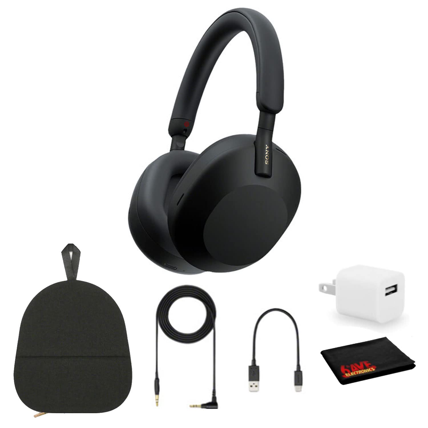 Sony WH-1000XM5 Noise-Canceling Wireless Over-Ear Headphones (Black), 30 Hours Playback Time, Hands-Free Calling, Alexa Voice Control - Kit with Charging Cube (Renewed)