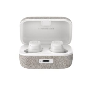 sennheiser consumer audio momentum true wireless 3 earbuds -bluetooth in-ear headphones for music and calls with anc,multipoint connectivity,ipx4,qi charging,28-hour battery life compact design,white