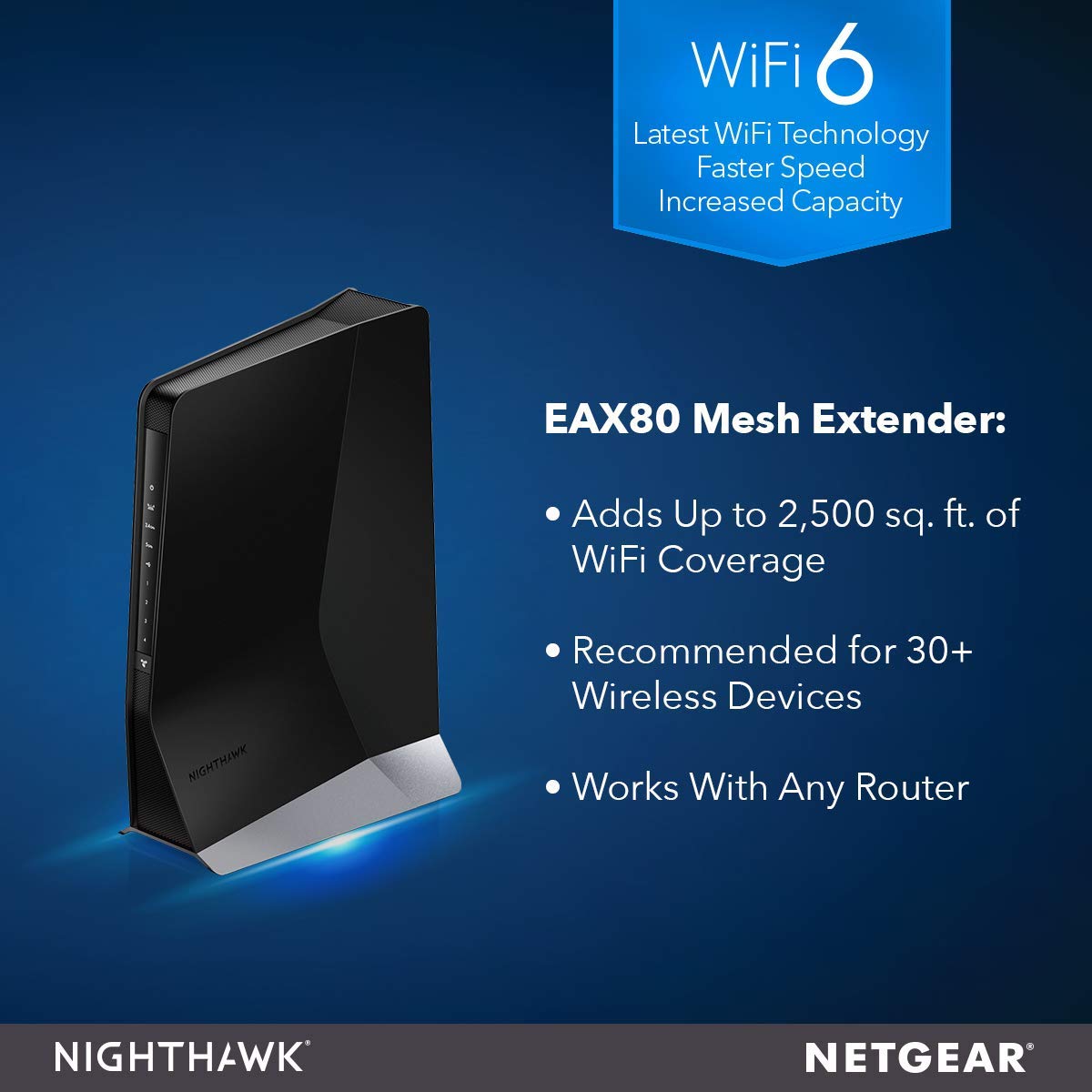 Netgear Nighthawk WiFi 6 Mesh Range Extender EAX80 AX6000 Dual-Band Wireless Signal Booster & Repeater , BLK(Renewed)